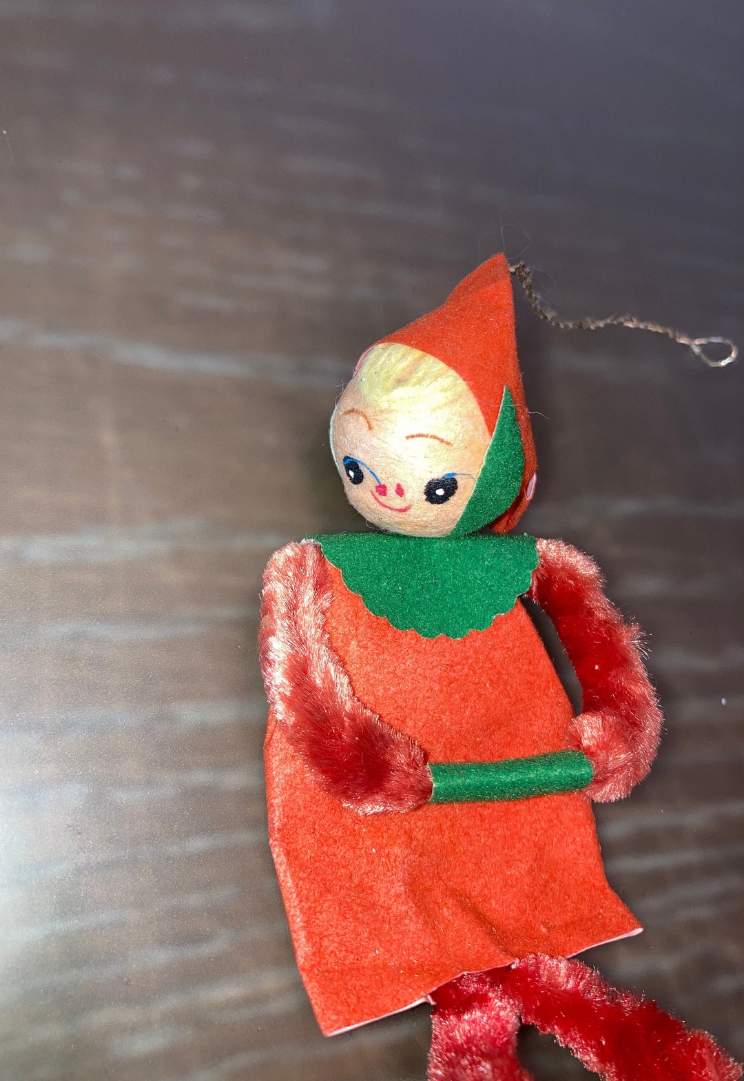 Vintage Japan Elf Ornaments, 7" Cardboard Elf Ornament, Japan Red Pipe ...