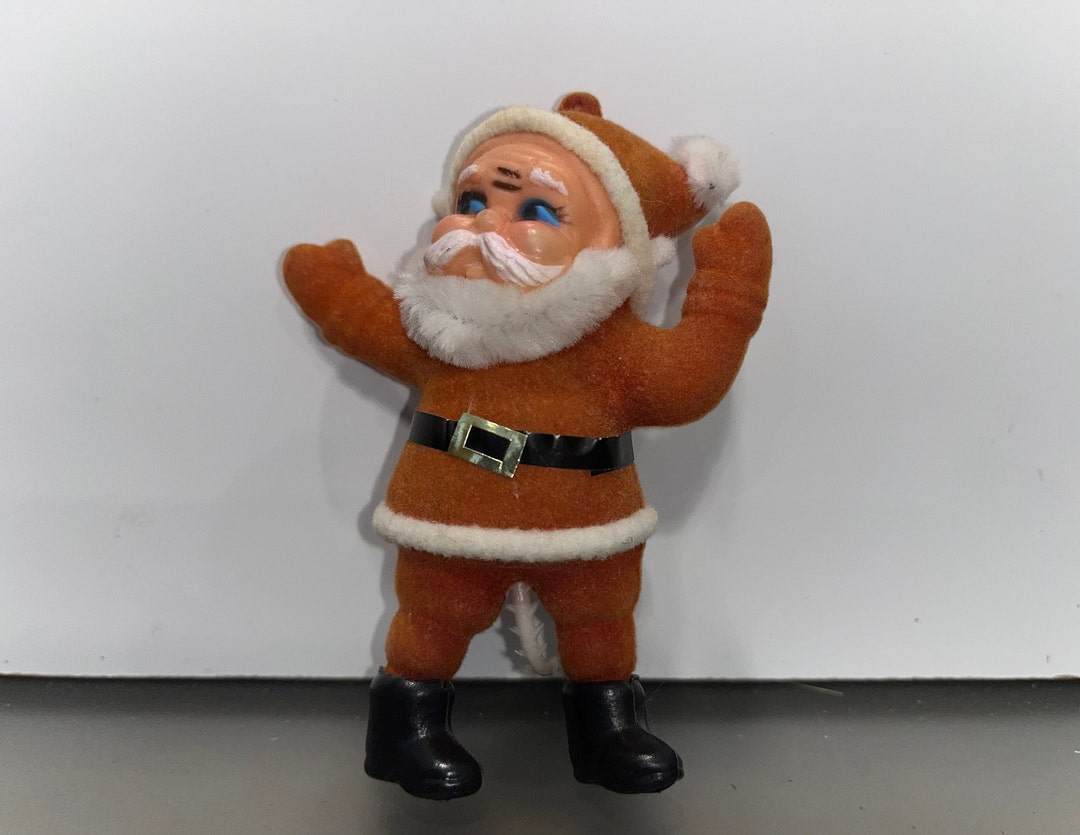 Vintage Flocked Santa Pick, Flocked Santa Ornament, White Plastic Head ...