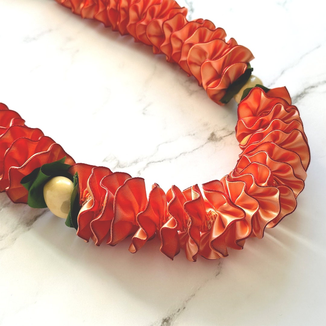 Ribbon Lei Plumeria burnt Orange With Kukui Nuts length: 40 Inches ...