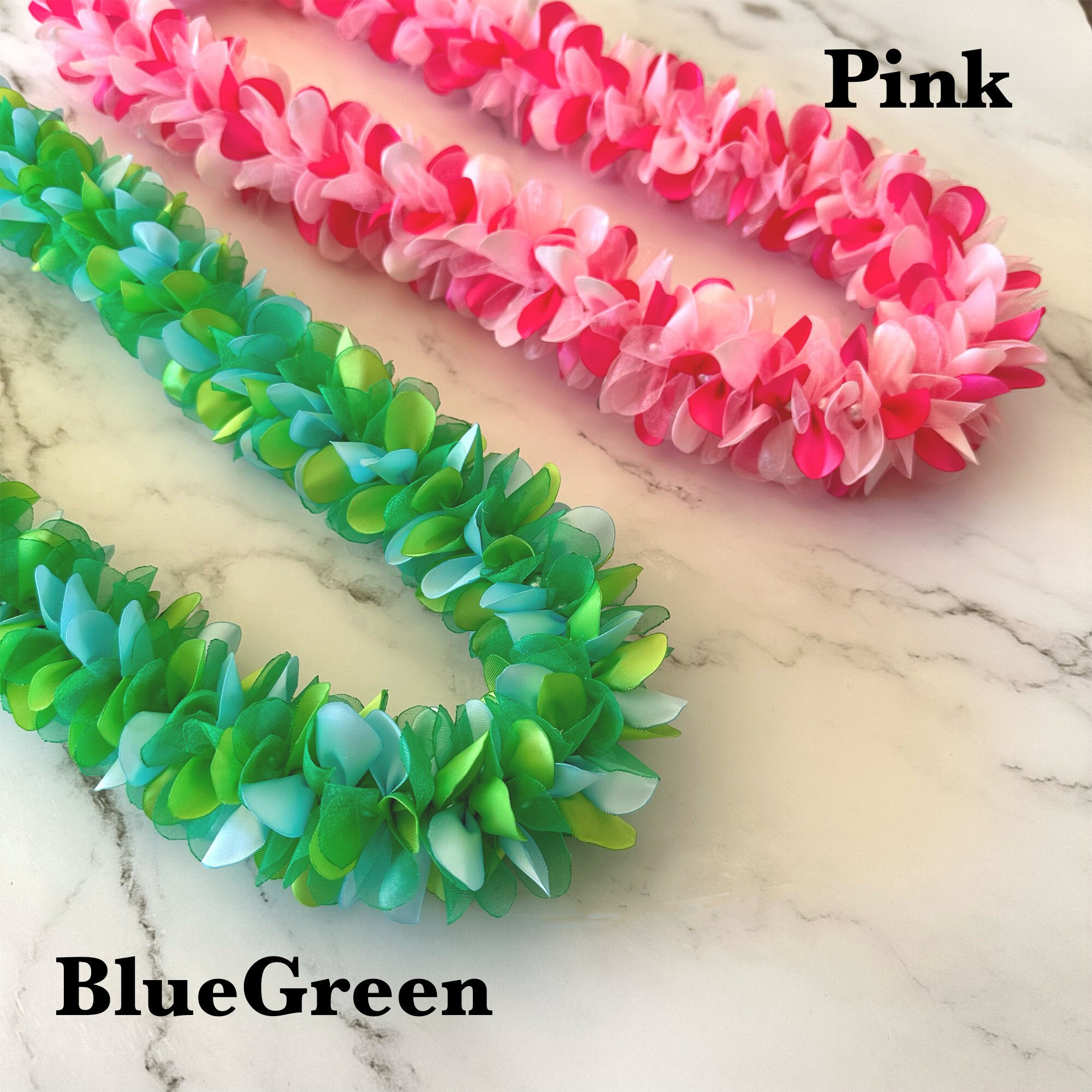 Ribbon Lei Makana Lei Sheer Flower bluegreen / Pink Hawaiian Lei ...