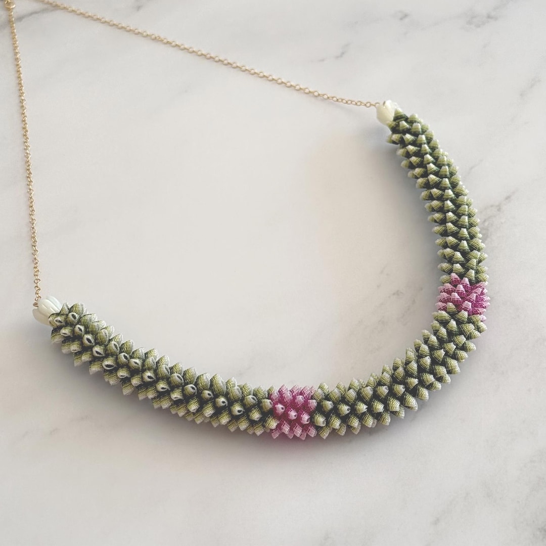 Necklace - 14K Gold Filled Chain With Hawaiian Ribbon Lei Like Green ...
