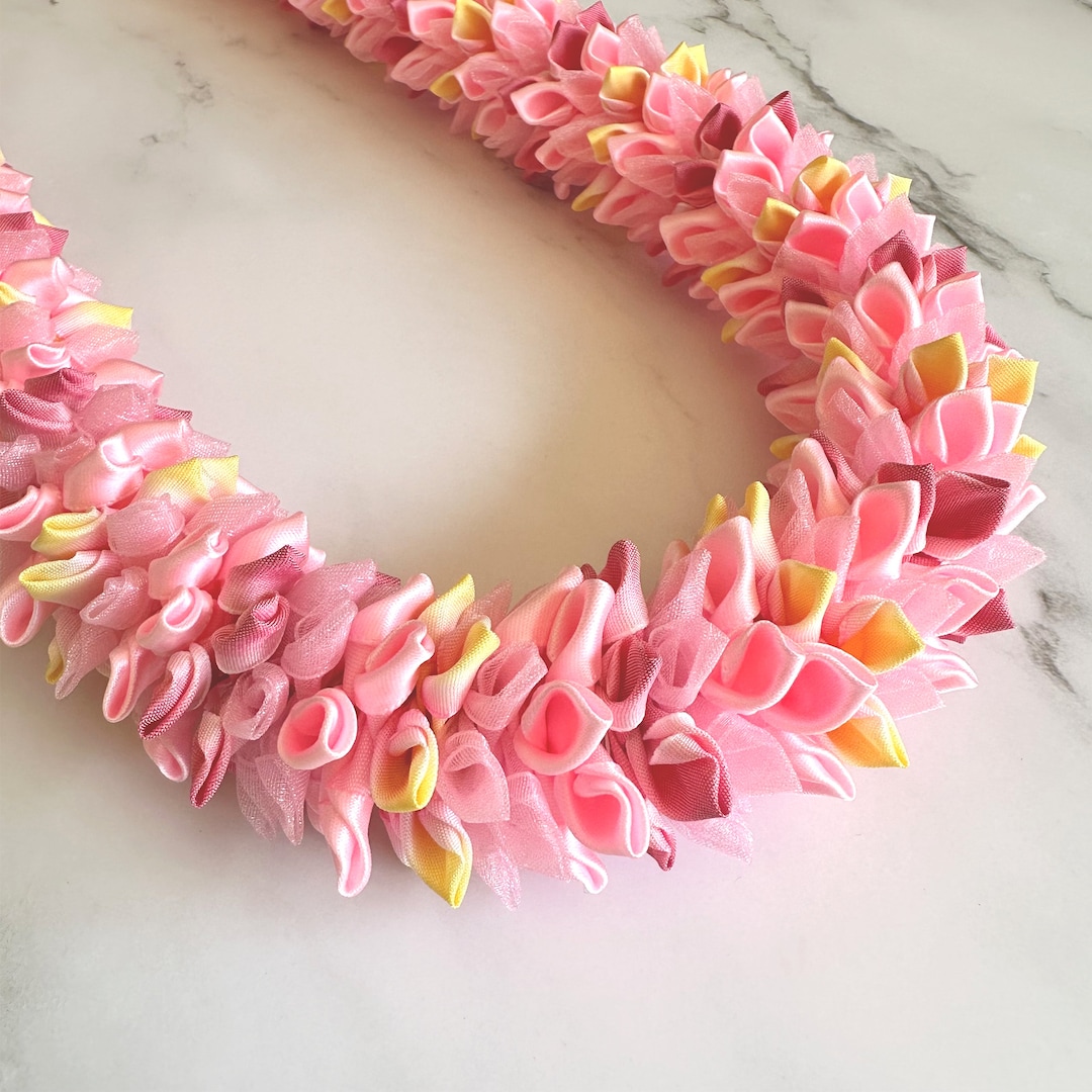 Ribbon Lei - Malie Lei - Pink Flower Like Plumeria, Hawaiian Lei ...