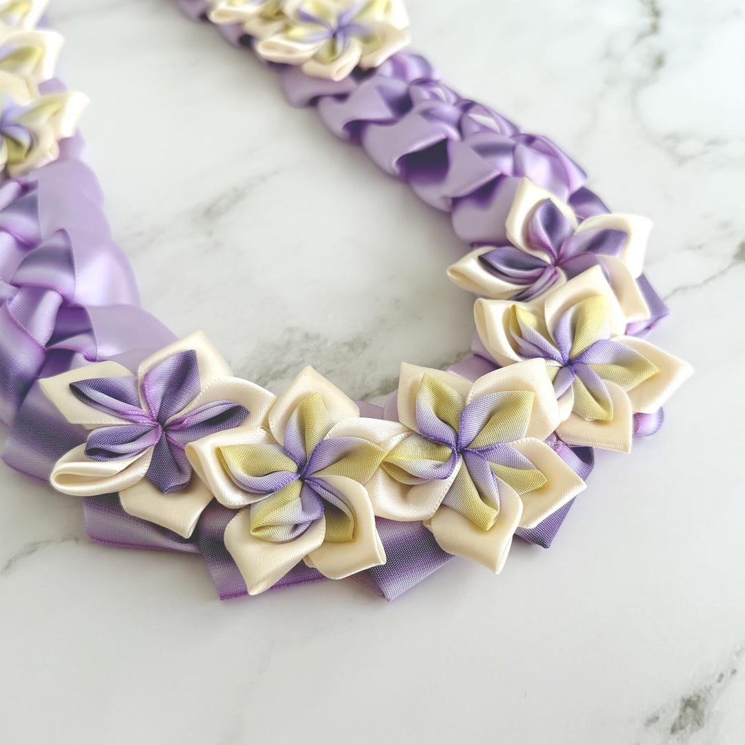 Lavender & Yellow Gradient Ribbon Lei With Plumeria Accents ...