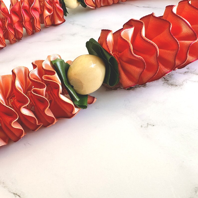 Ribbon Lei Plumeria burnt Orange With Kukui Nuts length: 40 Inches ...