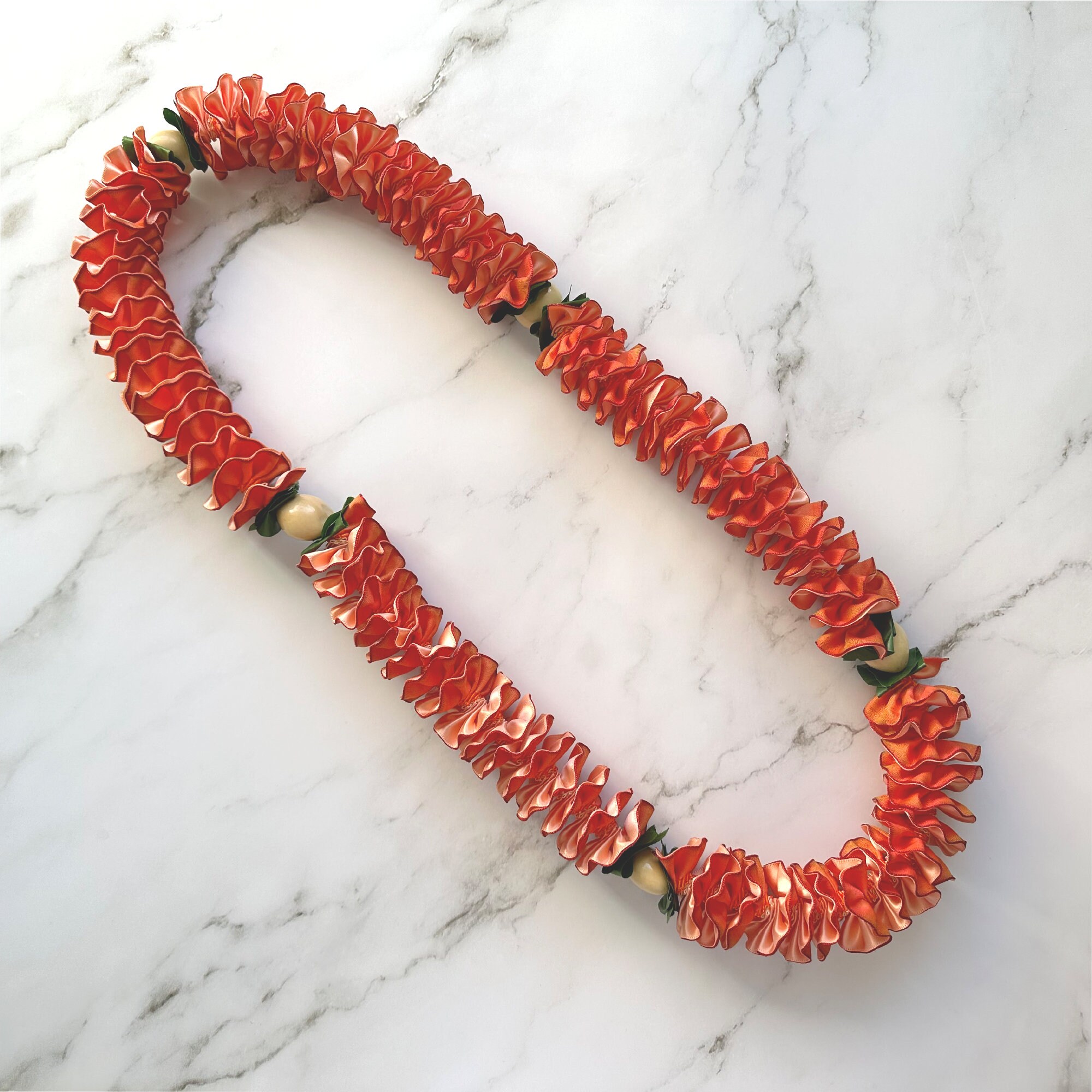 Ribbon Lei Plumeria burnt Orange With Kukui Nuts length: 40 Inches ...