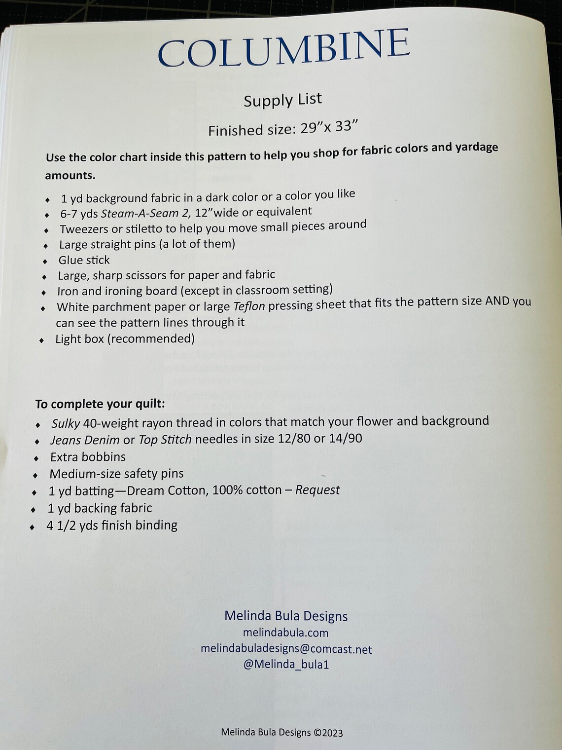 Columbine Pattern Booklet Melinda Bula Designs - Etsy