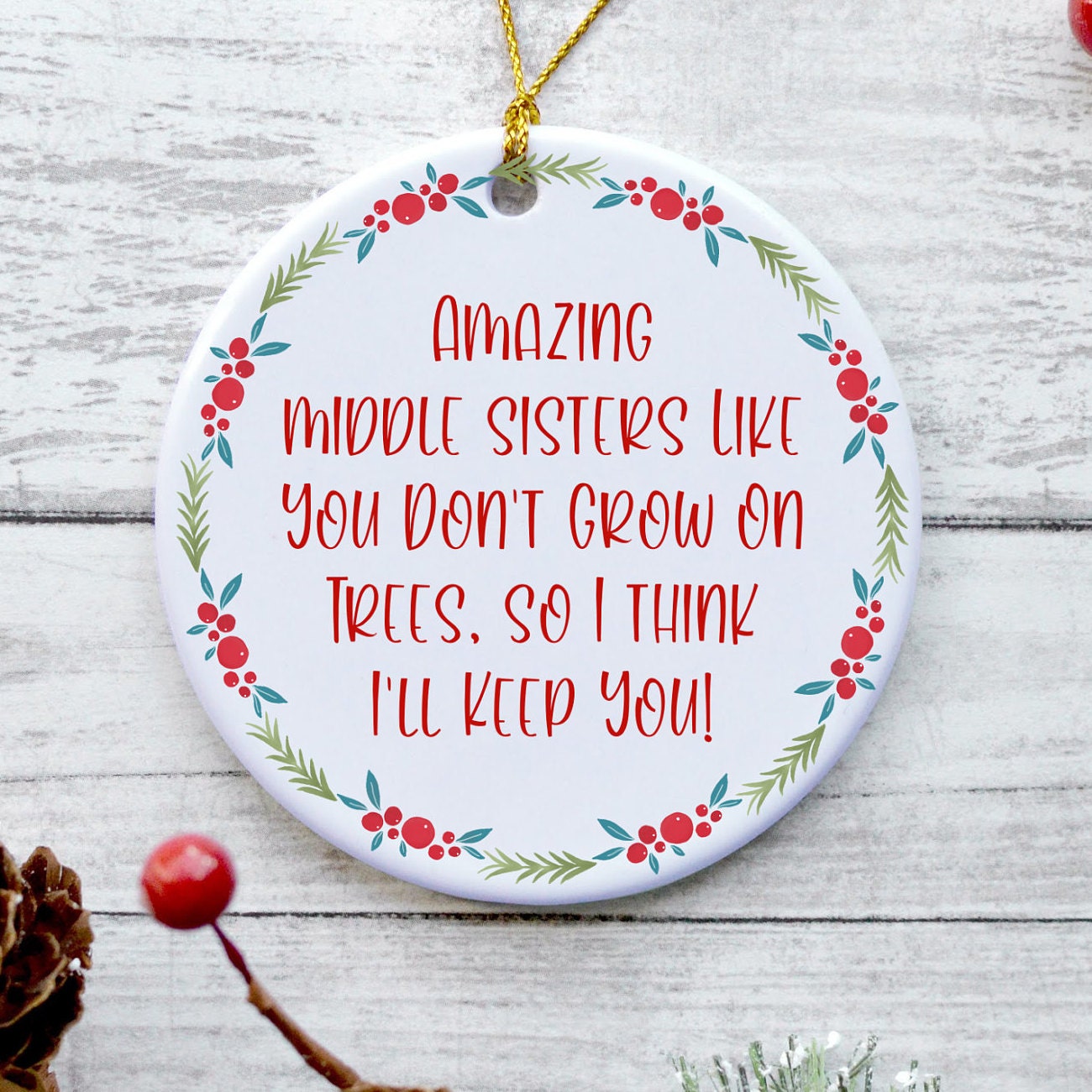 Middle Sister Ornament, Middle Sister Christmas Ornament, Gifts From ...