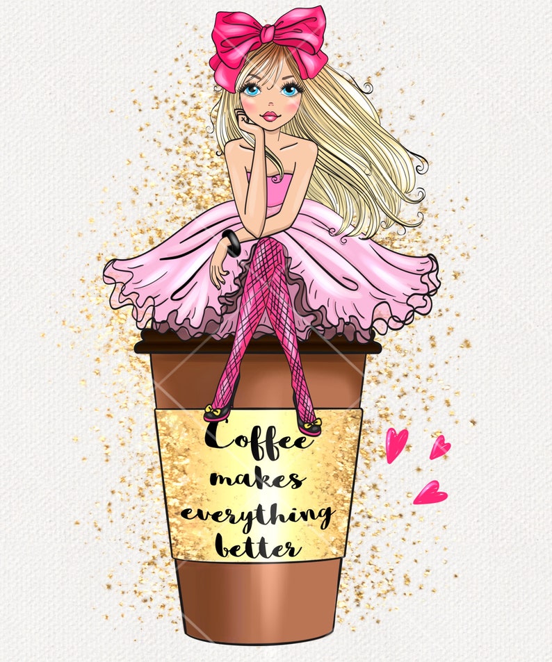 DIGITAL DOWNLOAD Girl Clipart, Cute Girl PNG, Digital Coffee Girl Glam ...