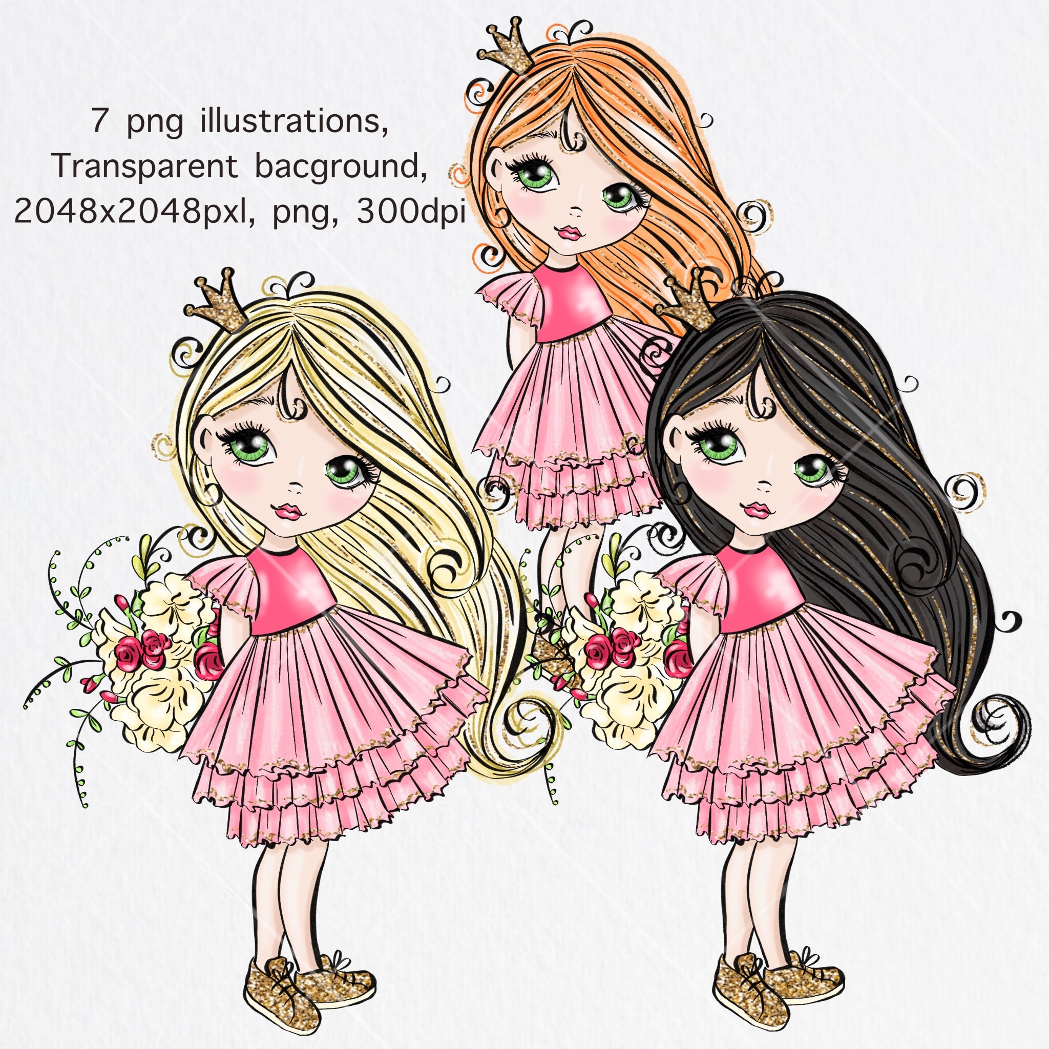 DIGITAL DOWNLOAD Girl Clipart, Cute Girl PNG, Digital Download, Cartoon ...