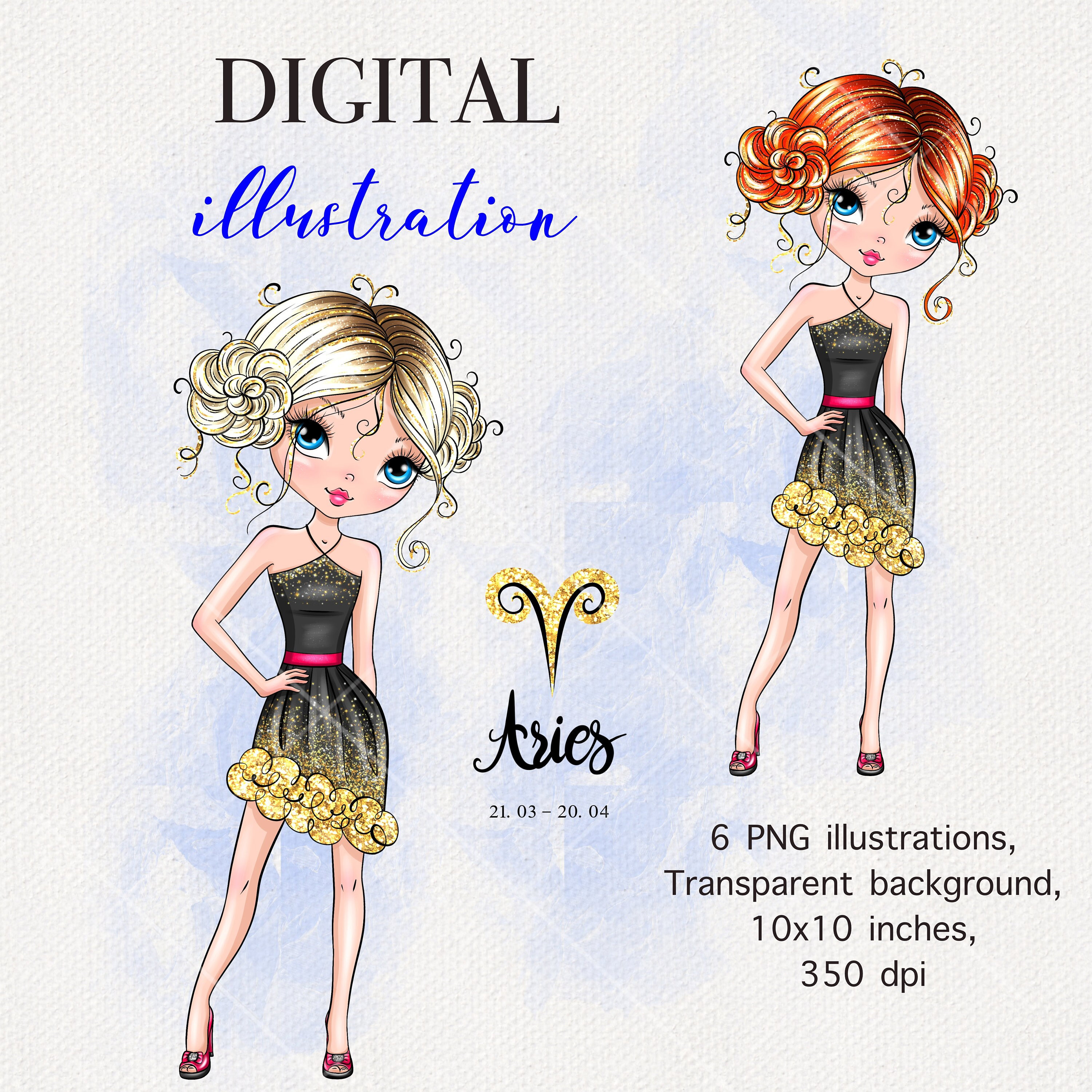 DIGITAL DOWNLOAD Girl Clipart, Aries Girl PNG, Digital Cute Girl ...