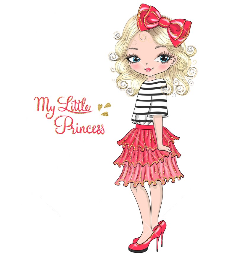 DIGITAL DOWNLOAD Girl Clipart, Cute Girl PNG, Seamless Pattern, Cartoon ...