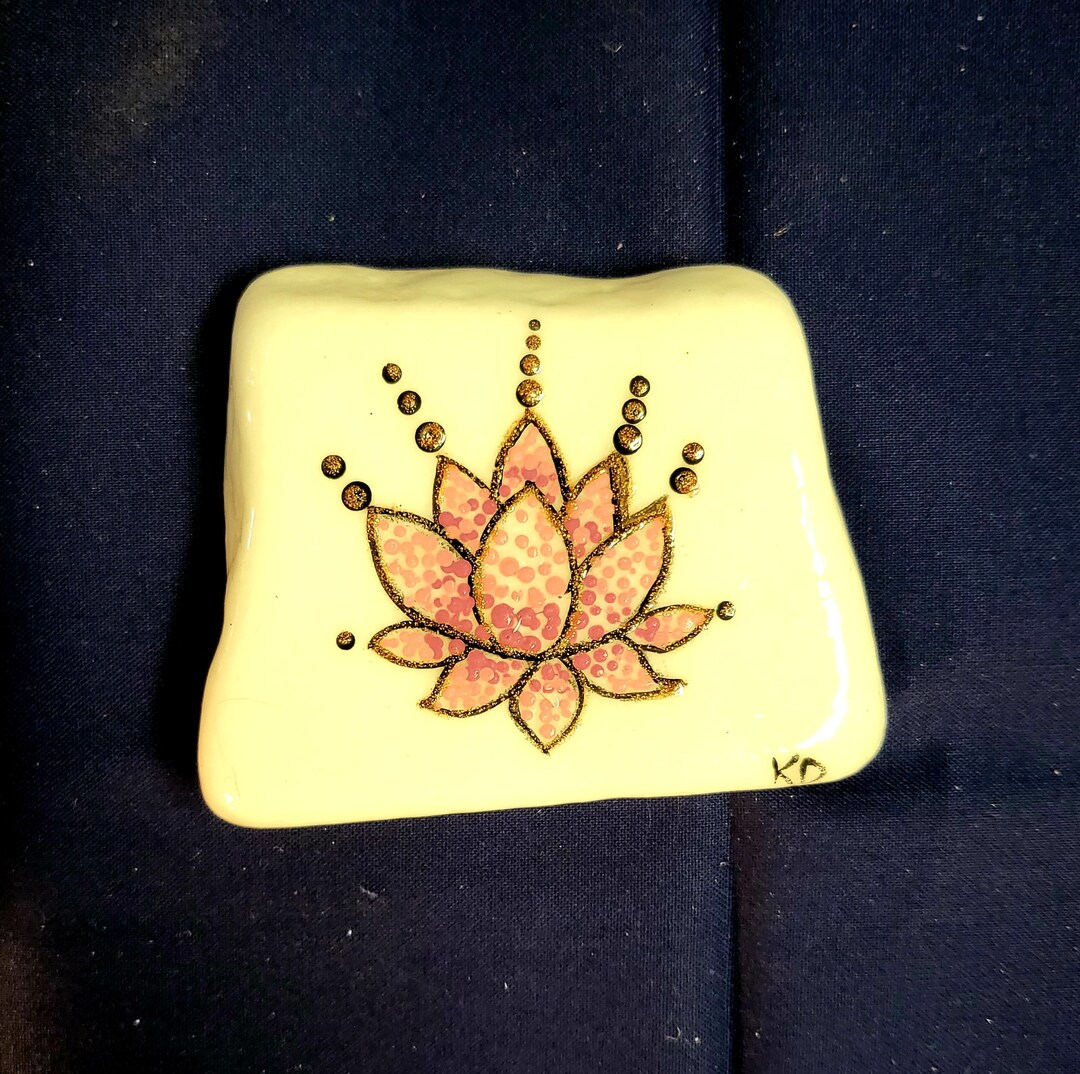 Dotted Lotus Flower Rock Painting - Etsy