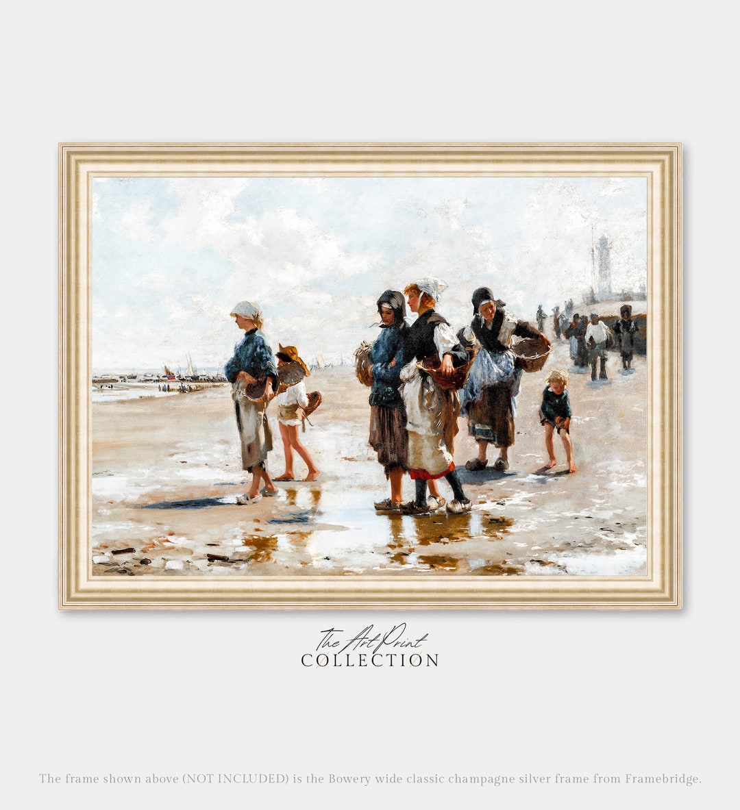 Vintage Beach Day Painting, Antique Coastal Living Room Art Print ...