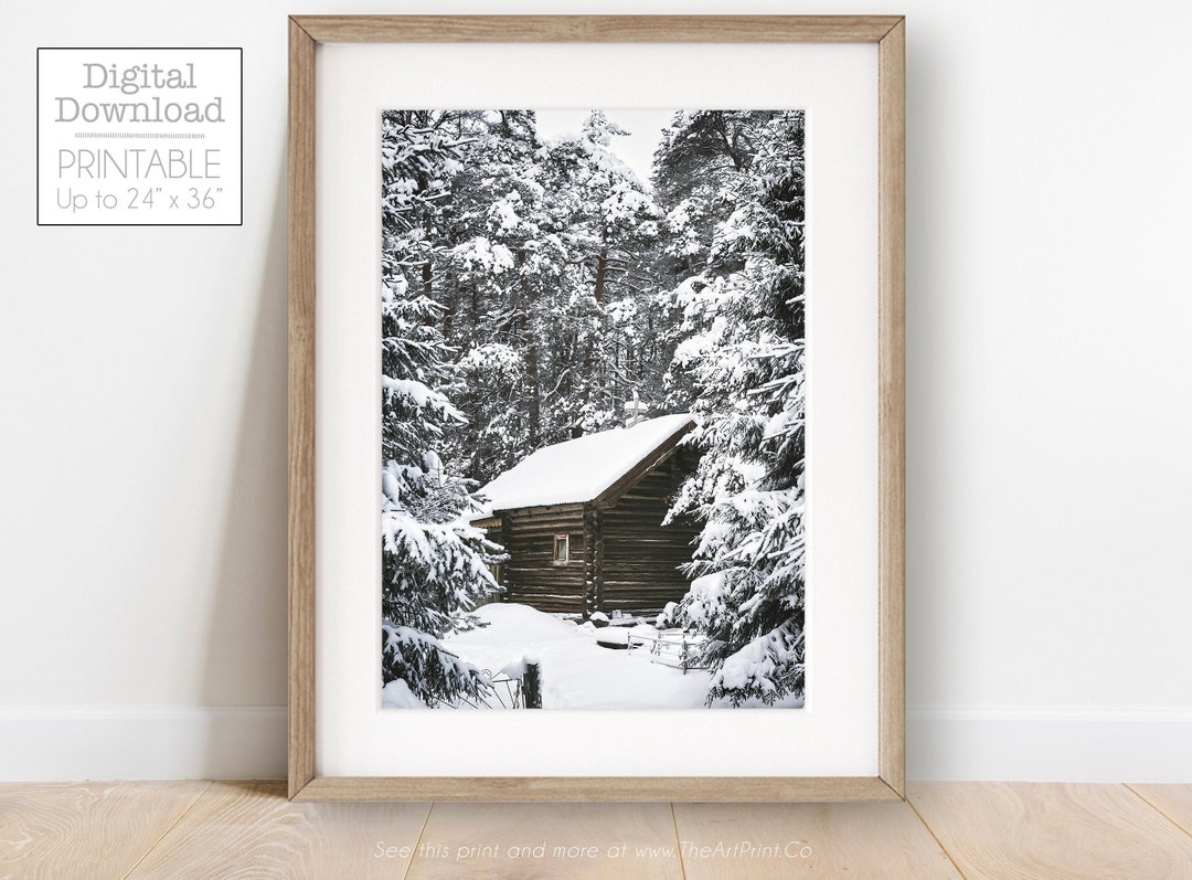 Rustic Cabin Art Large Winter Print, Log Cabin Print, Cabin Wall Decor ...