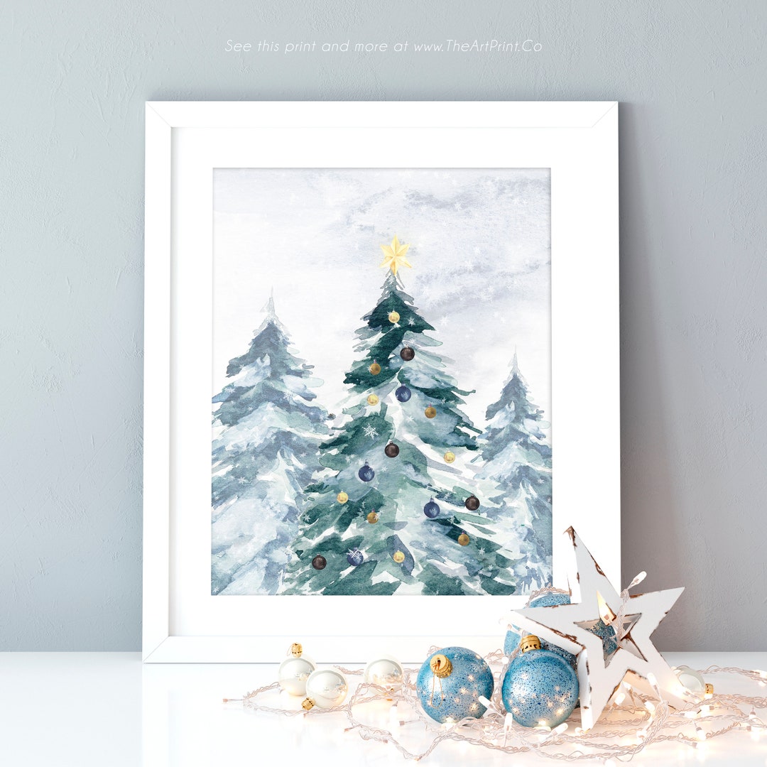 Watercolor Pine Trees Print, Winter Forest, Christmas Tree, Printable ...