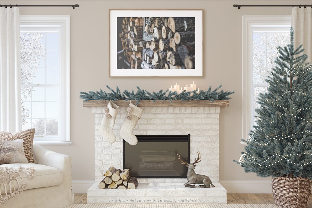 Log Pile Print Farmhouse Decor, Wood Pile Print Rustic Wall Art, Winter ...