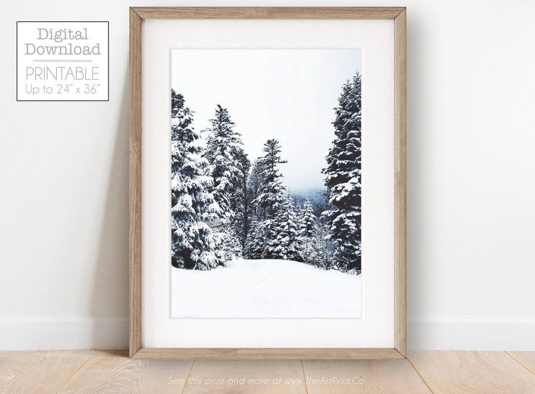 Snowy Forest Print, Winter Wall Art, Snowy Pine Trees in Winter, Pine ...