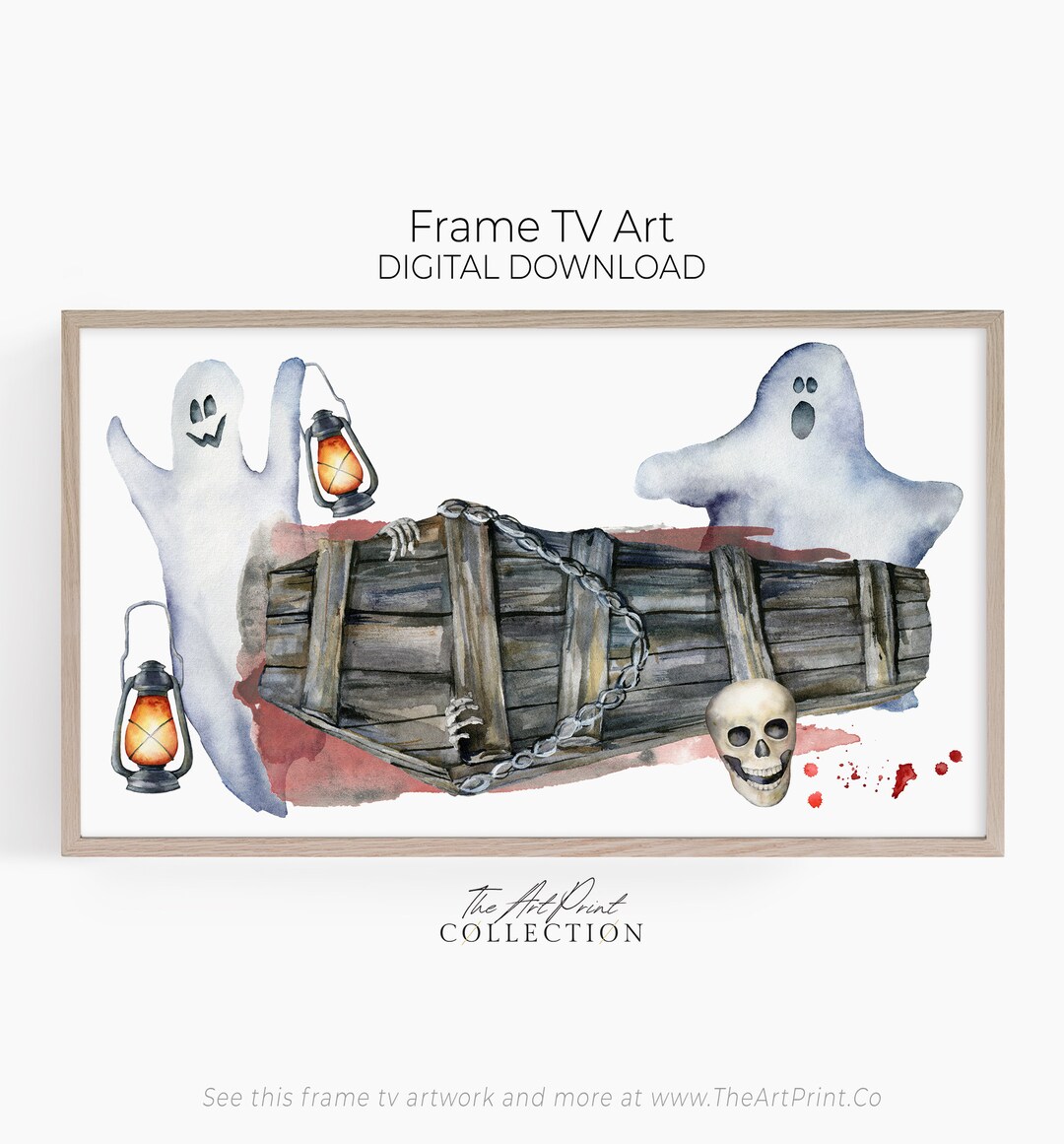 Halloween Ghosts Frame TV Art: Spooky Coffin Watercolor (digital ...