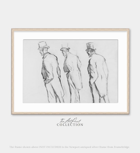 Gentlemen Antique Drawing Vintage Sketch Art Den Decor - Etsy