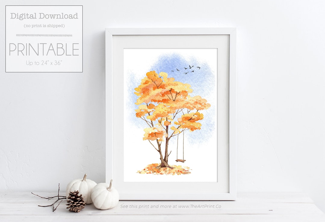 Fall Printable, Watercolor Fall Wall Decor, Watercolor Tree Print ...