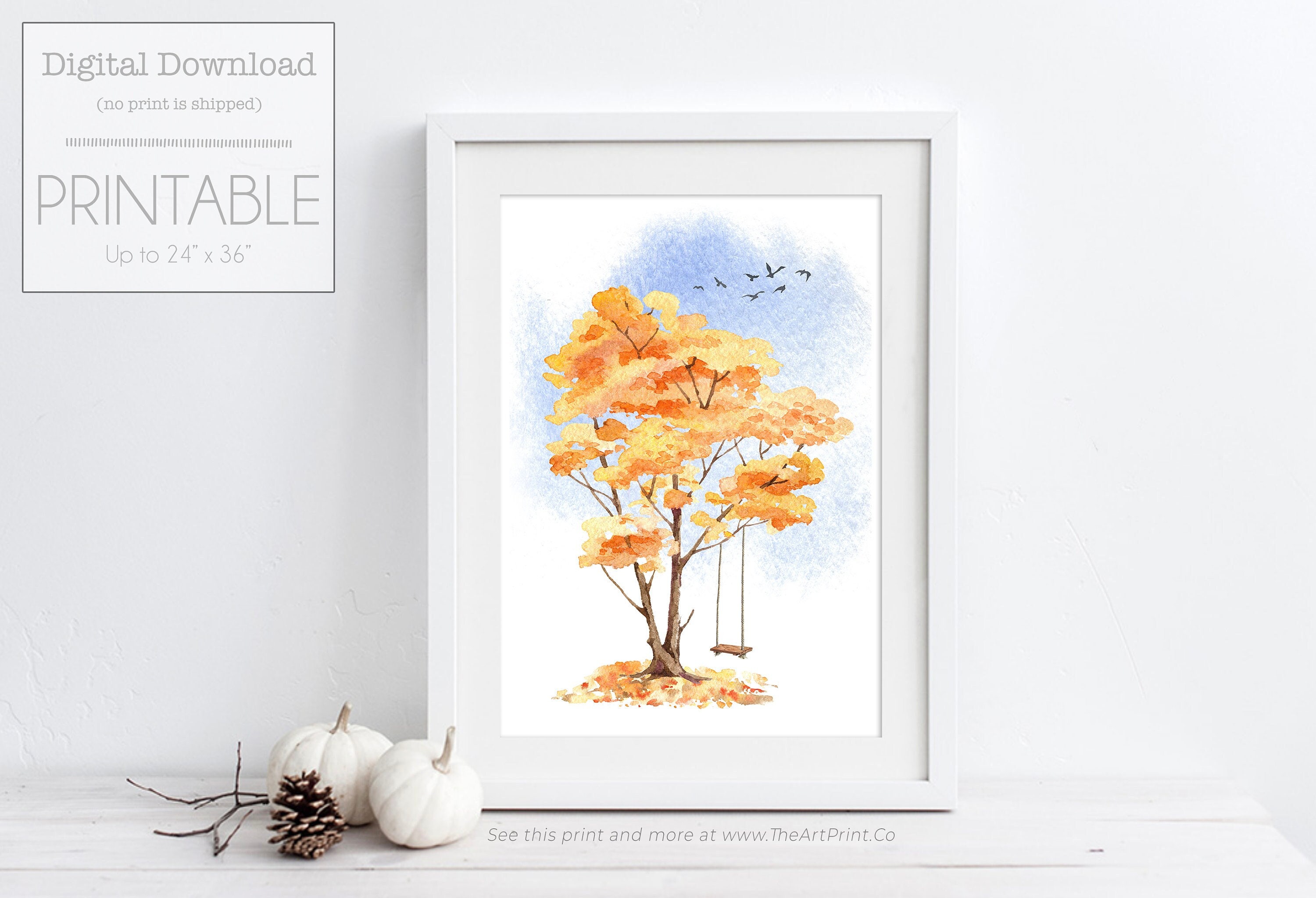 Fall Printable Watercolor Fall Wall Decor Watercolor Tree - Etsy