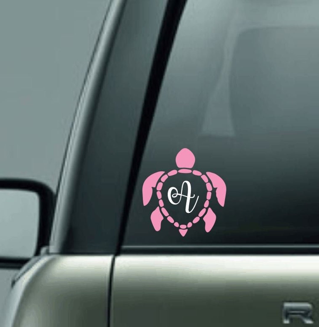 Turtle Monogram Vinyl Decal, One Letter Monogram Decal, Sea Turtle ...