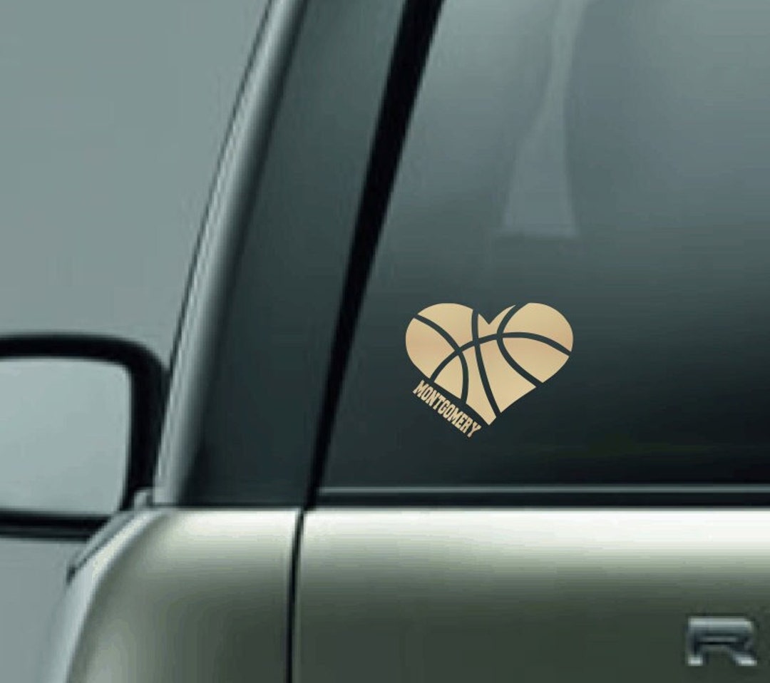 Personalized Basketball Car Decal, Basketball Heart, CUSTOM Basketball ...