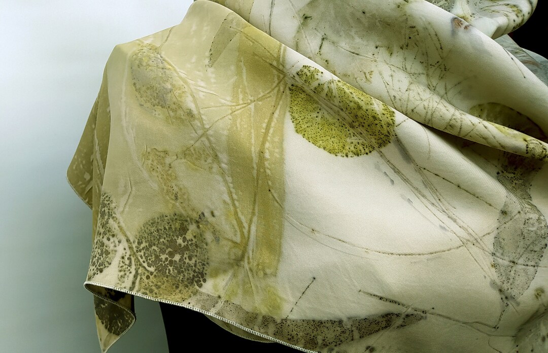 Wide Stole DELICE Pure Silk Satin Ecoprint - Etsy