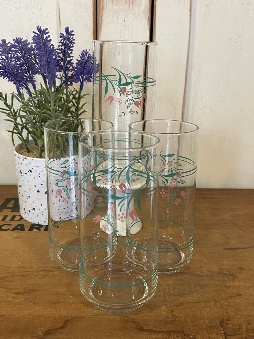 Set of 4 Vintage Libbey Floral Water Glasses - Etsy