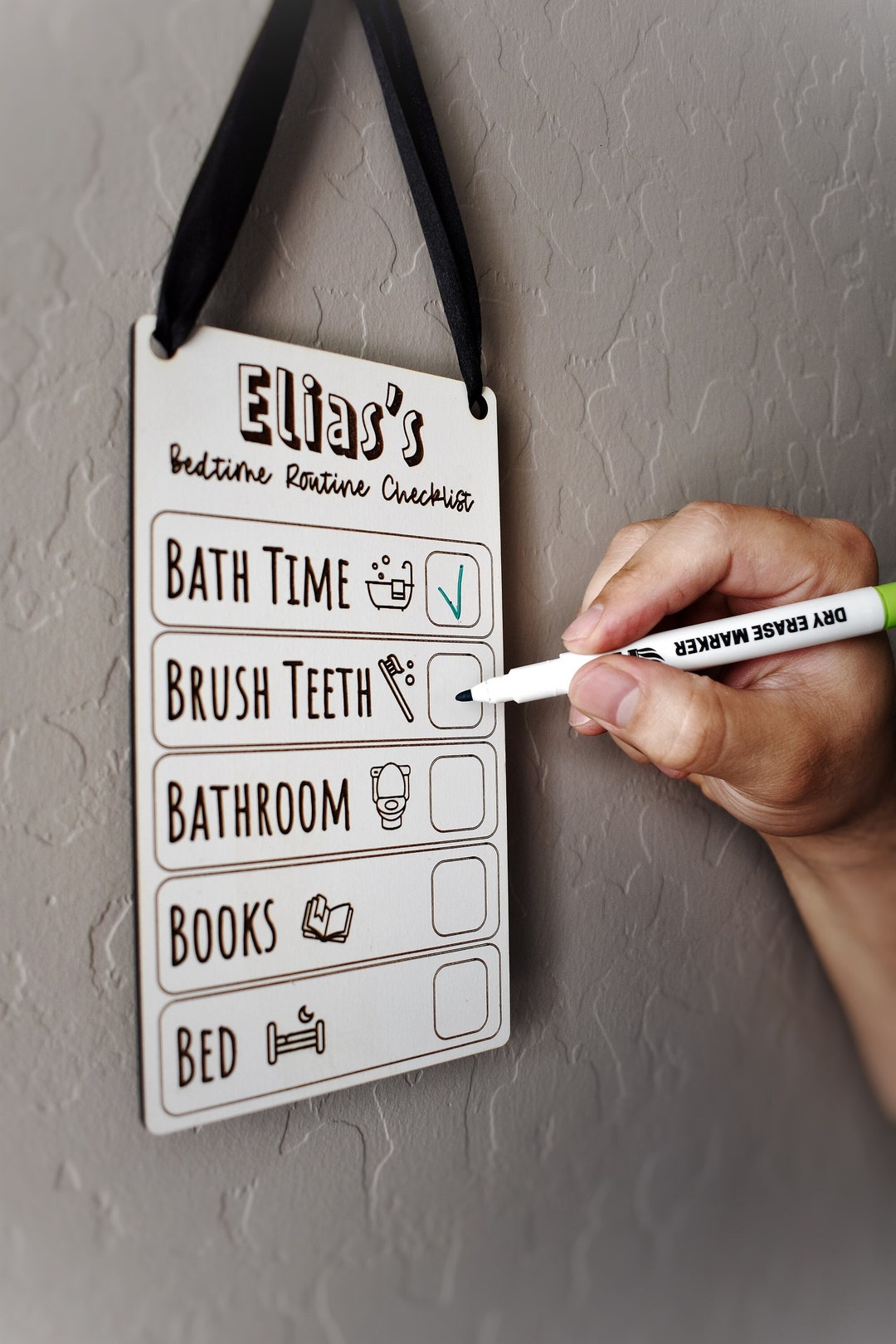 Personalized Bedtime Checklist Sign for Toddlers, Dry Erase Sign ...