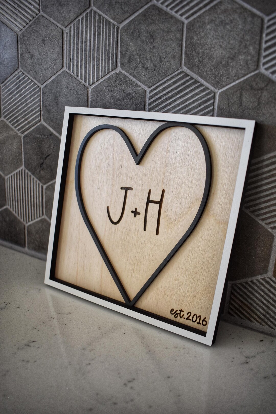 Personalized Dimensional Heart Sign – Custom Initials & Est. Year ...