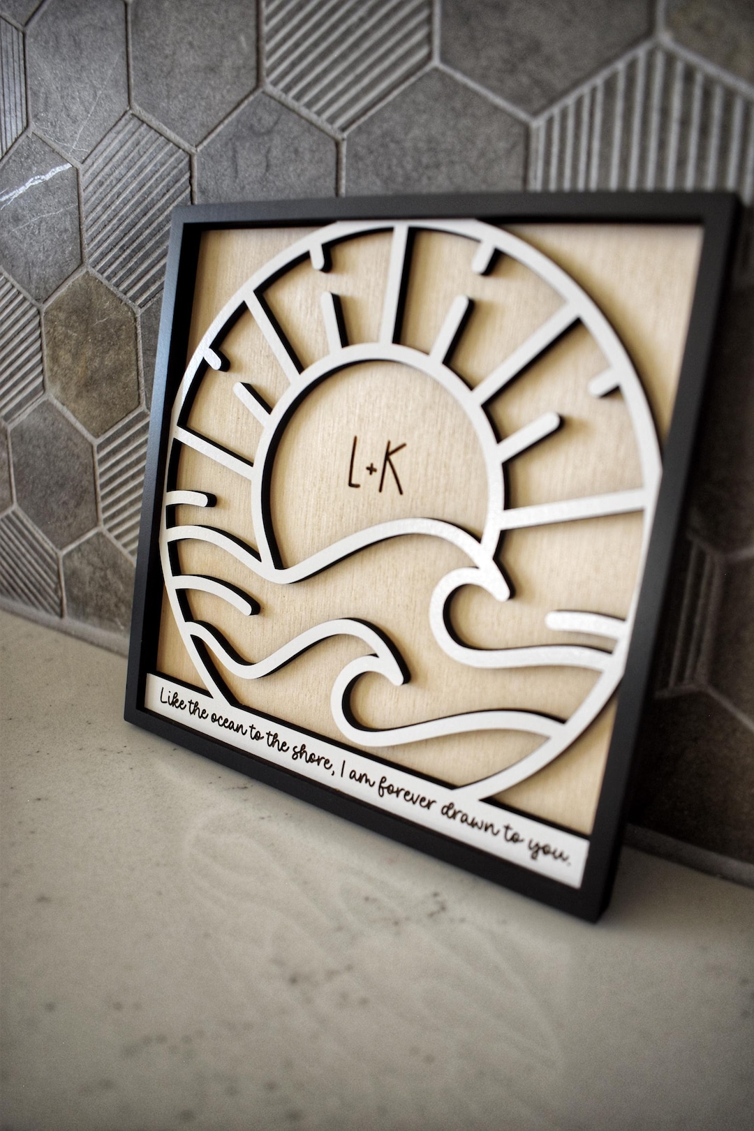 Personalized Ocean Scene Sign – Custom Initials & Love Quote Romantic ...