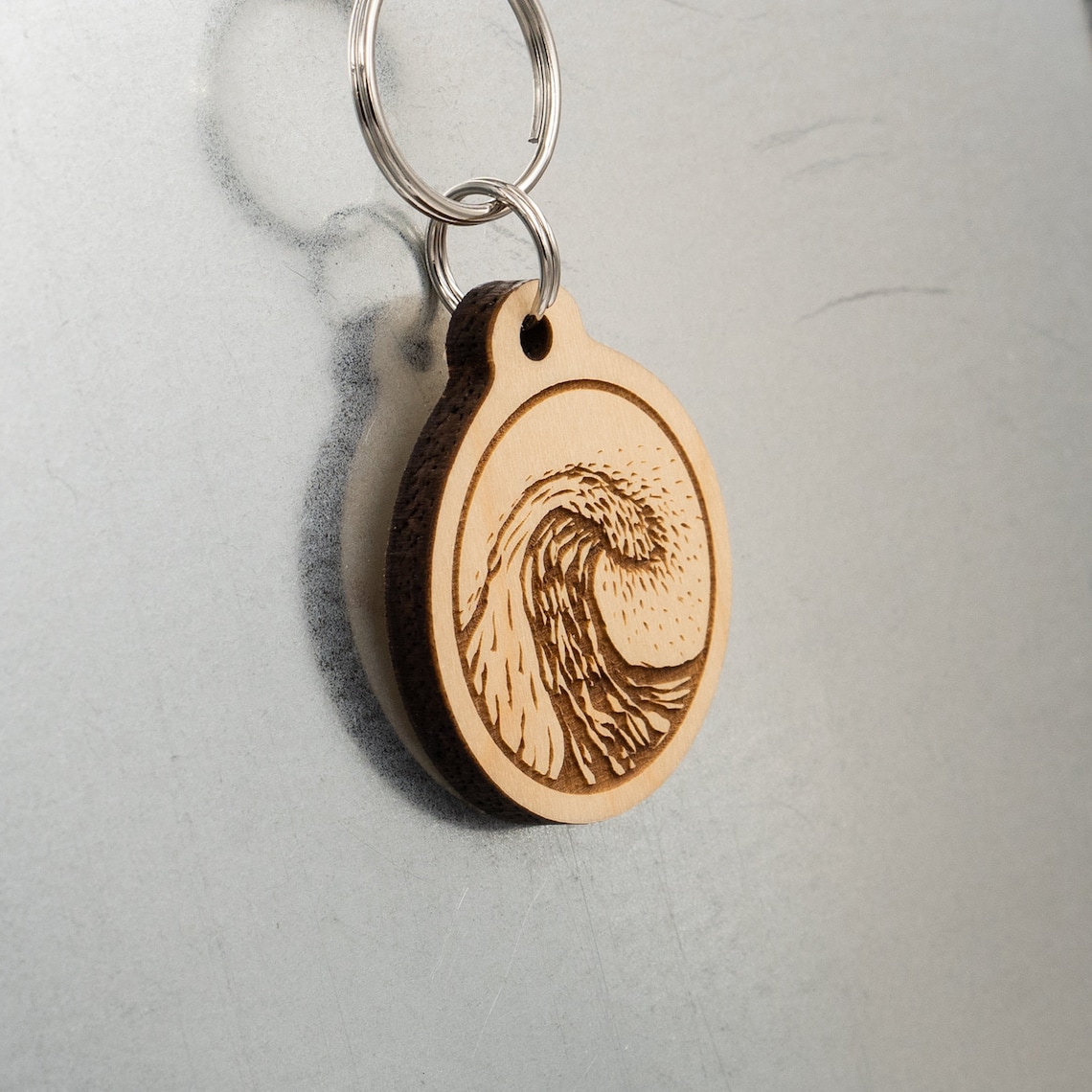 Ocean Wave & Surf Wood Keychain Laser Cut and Engraved | Etsy