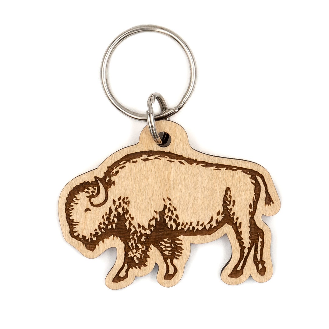 Bison Wood Keychain - Buffalo Wooden Key Chain, Cattle, Prairie ...