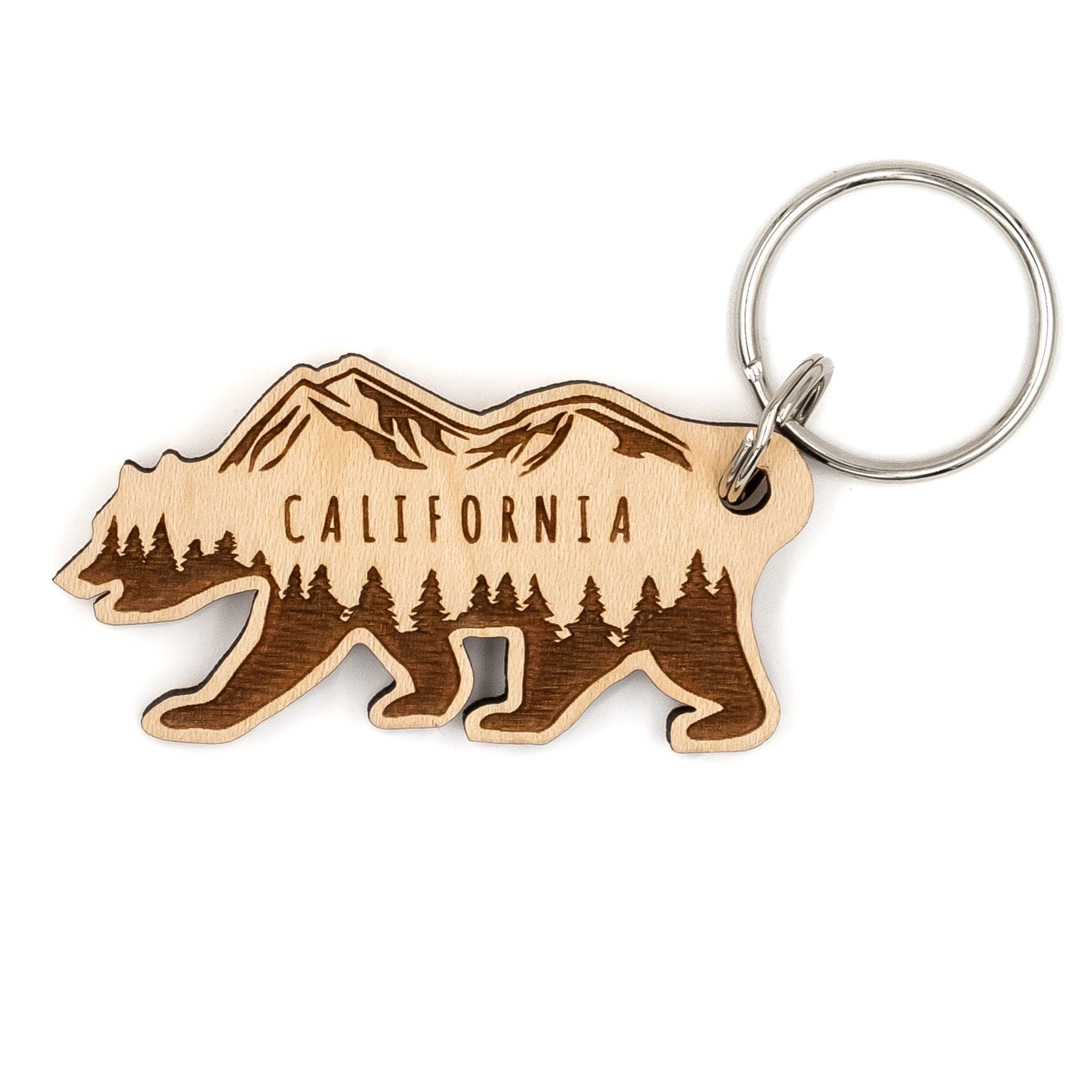 California Mountains and Forest Bear - Wood Keychain - Laser Cut and ...