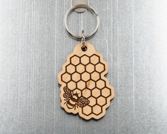 Honeycomb & Bee Keychain Wood Keychain Bumble bee buzzin on | Etsy