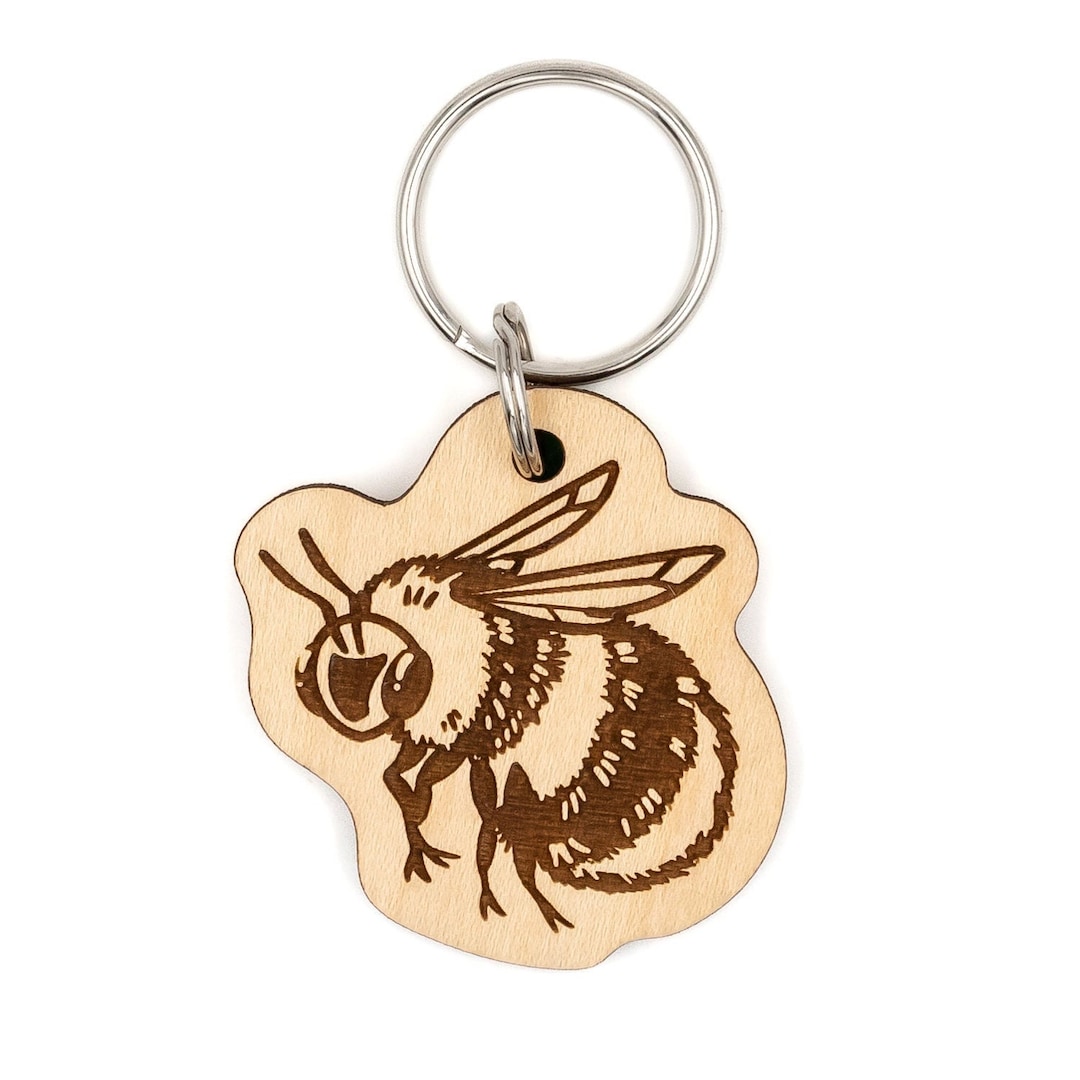 Fluffy Bumblebee Wood Keychain - Etsy