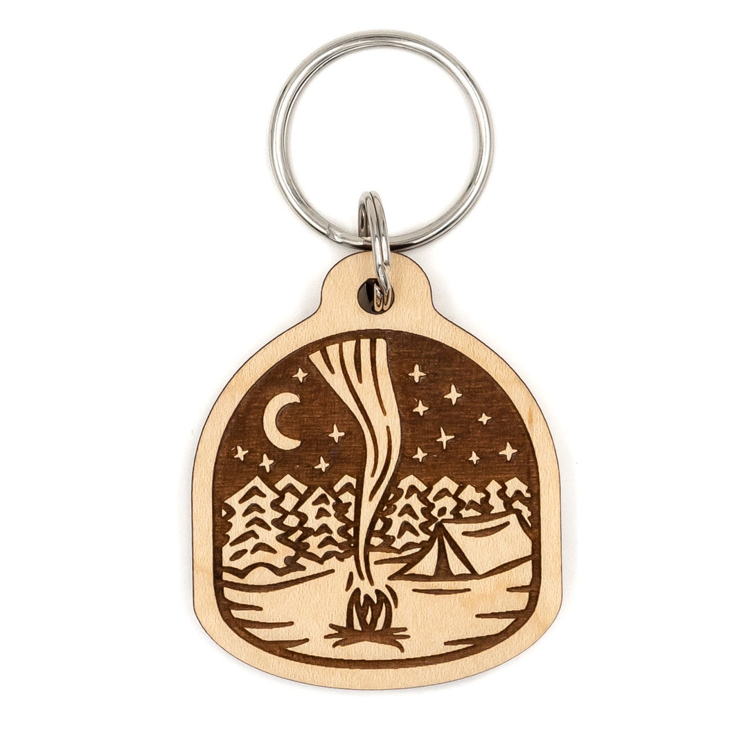 Campfire Keychain - Outdoors Adventure & Camping Keychain, Tent, Forest ...