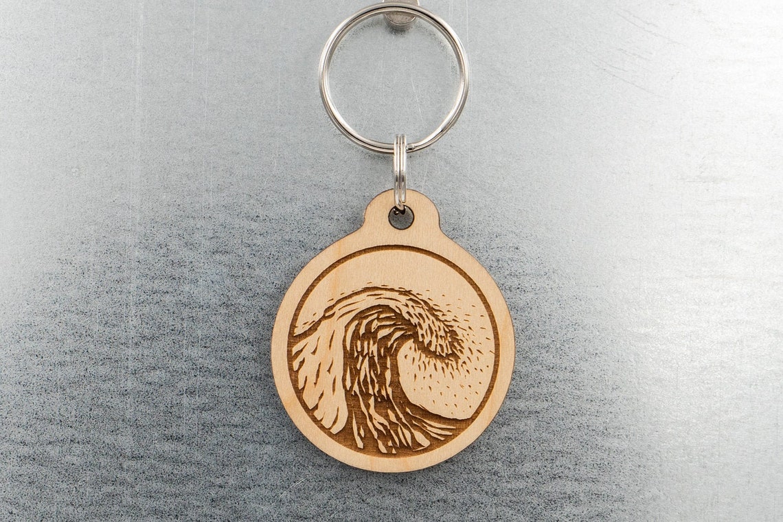 Ocean Wave & Surf Wood Keychain Laser Cut and Engraved | Etsy