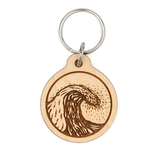 Ocean Wave & Surf Wood Keychain Laser Cut and Engraved - Etsy