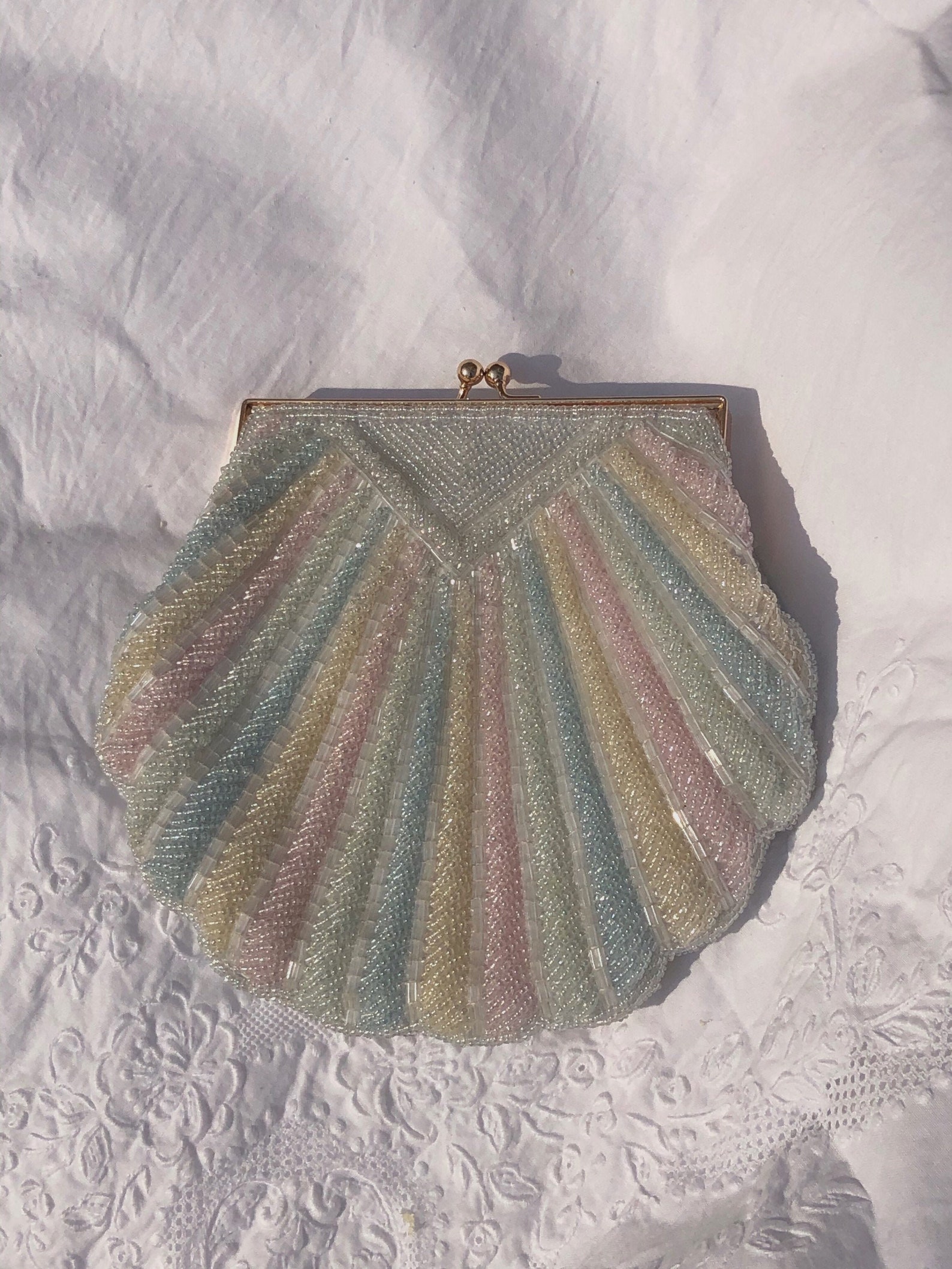 Vintage Rainbow Pastel Color Beaded Shell Evening Bag, Soft Baby Colors ...
