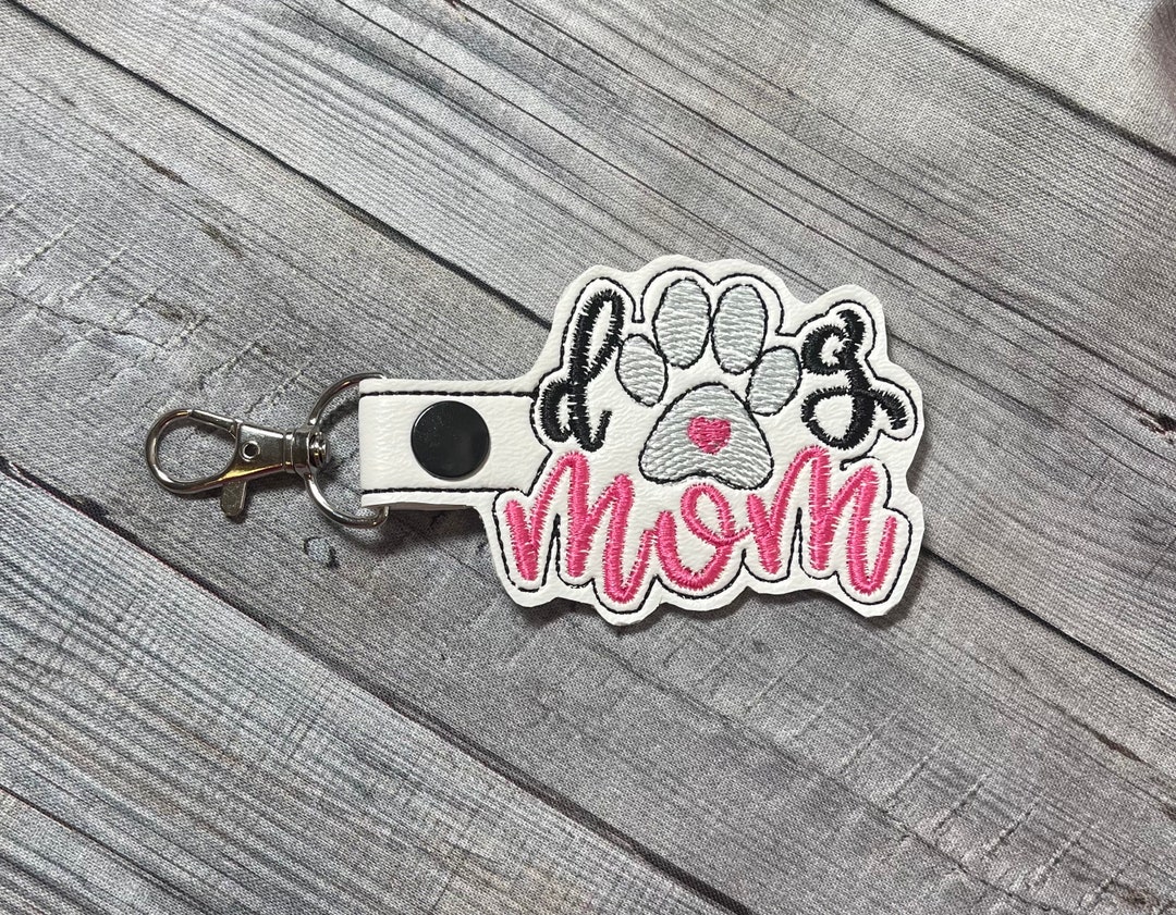 Dog Mom Keychain, Personalized Keychain, Embroidered Keychain, Pink ...