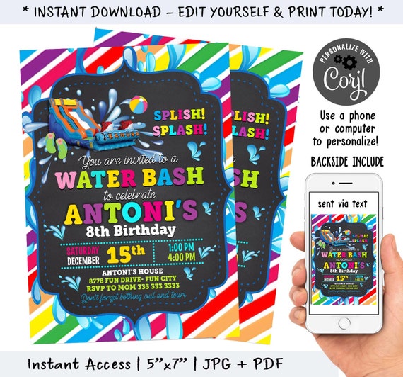 Splash Water Slide Waterslide Bash Birthday Pool Party - Etsy