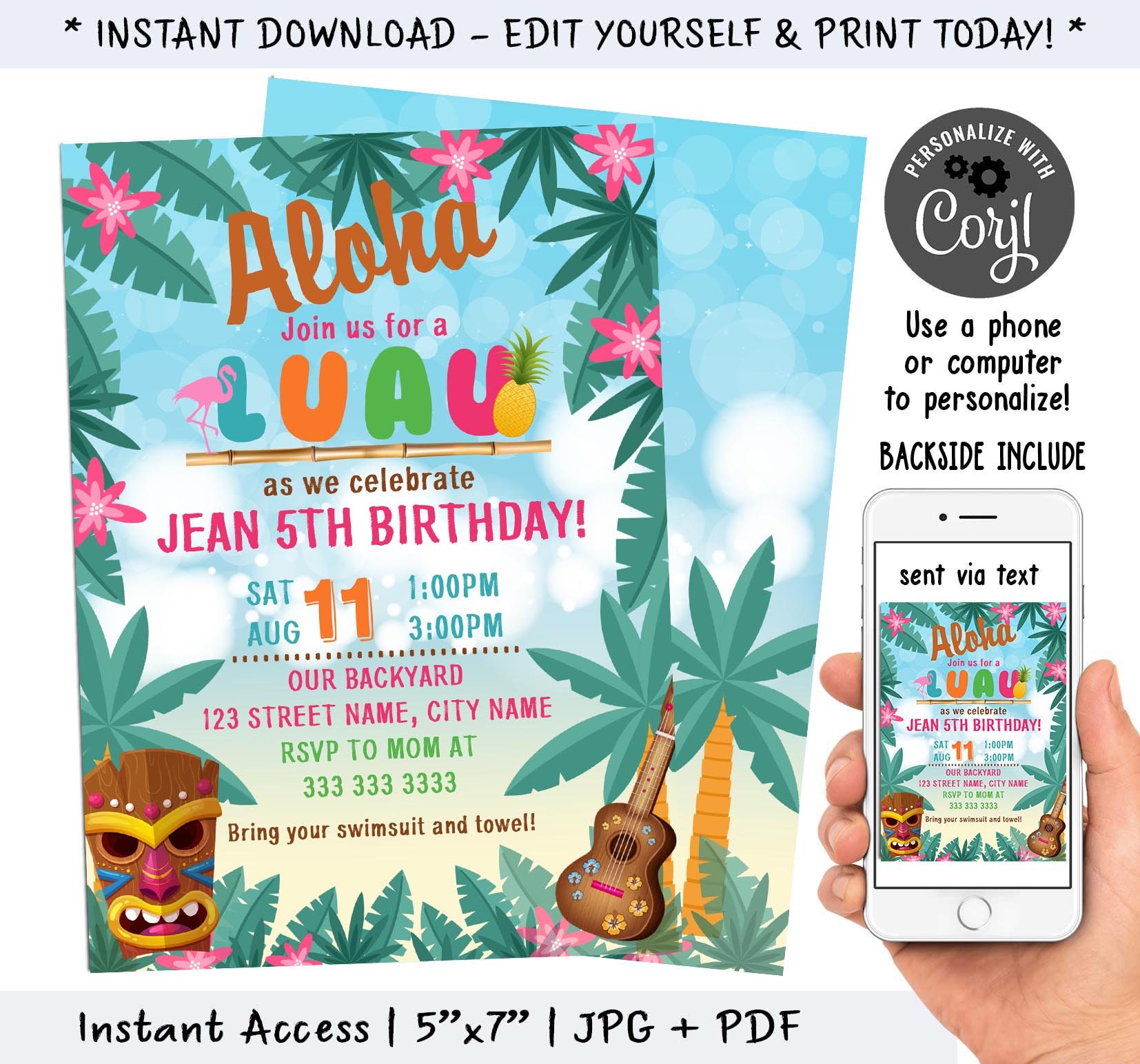 Aloha Birthday Invitation Tropical Birthday Aloha Invite - Etsy