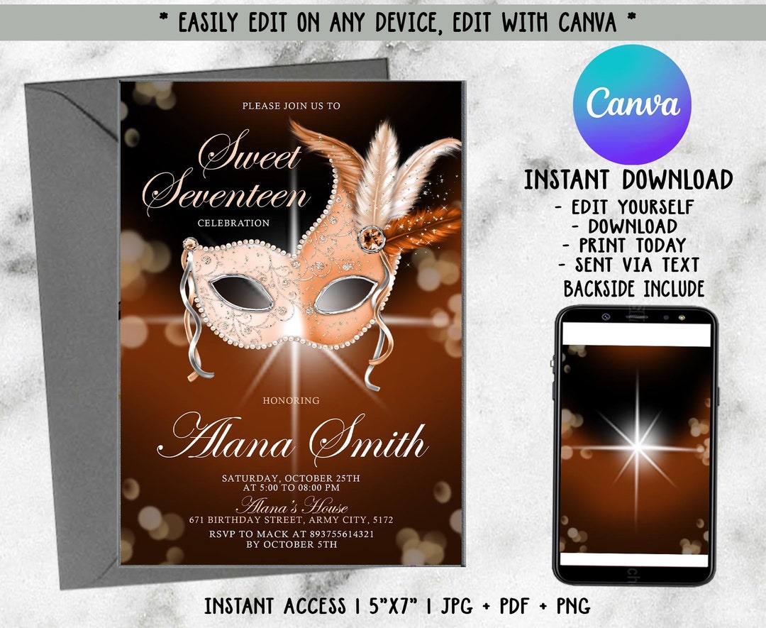 Masquerade Birthday Invitation Woman Masquerade Party - Etsy