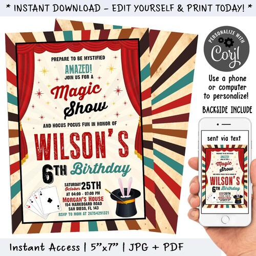 Magic Party Invitation Magic Birthday Invitation Magician - Etsy