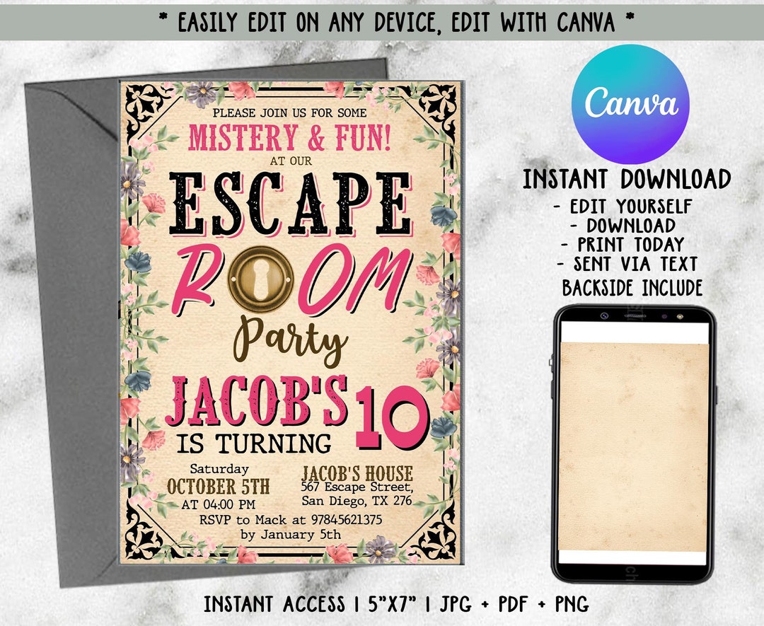 Escape Room Birthday Invitation Girls Escape Room Mystery - Etsy