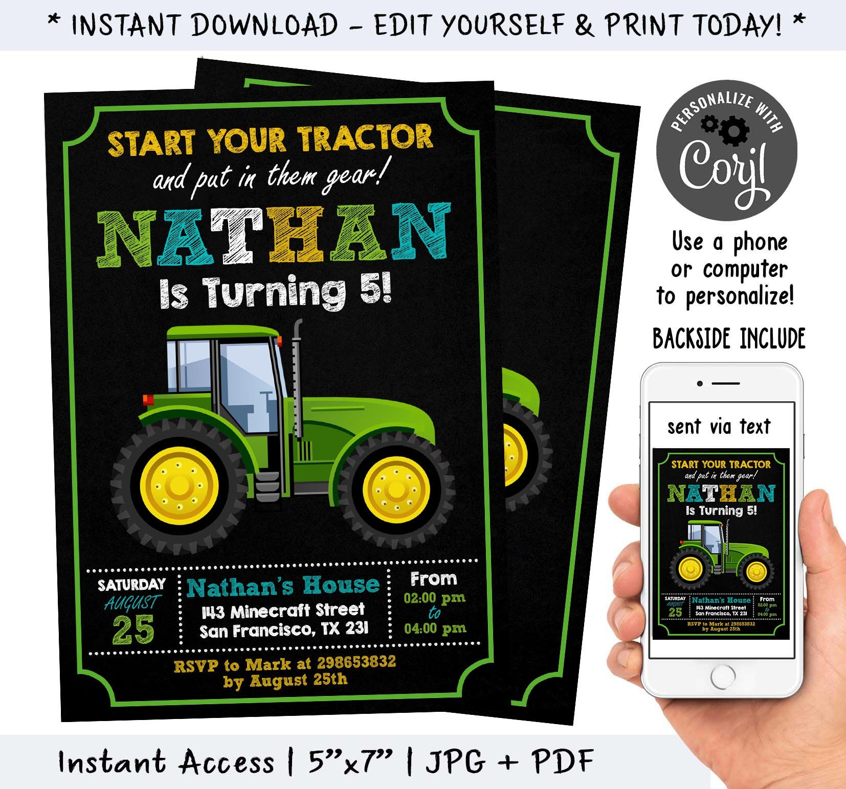 Editable Tractor Invitation Tractor Birthday Invitation - Etsy