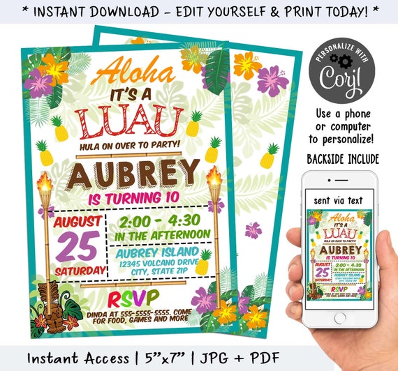 Aloha Birthday Invitation Tropical Birthday Aloha Invite - Etsy