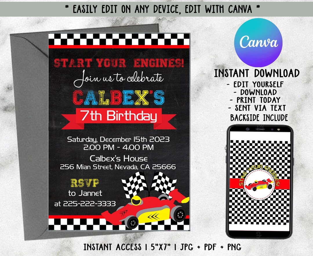 Editable Race Car Invitation Red Race Car Birthday Party - Etsy